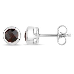 VIRA JEWELS Damen Paar Ohrstecker "925-Sterling Silber rhodiniert gl&auml;nzend Granat rot rund", one-size, 1,1, Silber 925 (Sterlingsilber), wei&szlig;, Silber