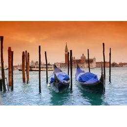 papermoon Fototapete "Boote in Venedig", B/L: 3,5m x 2,6m, Bahnen: 7 Stk., bunt, Schlafzimmer, Tapeten