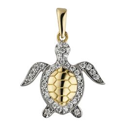 Jobo Damen Kettenanh&auml;nger "Anh&auml;nger Schildkr&ouml;te", Gelbgold 333, gold, Gelbgold 333, Schmuckanh&auml;nger, 333 Gold bicolor mit 38 Zirkonia