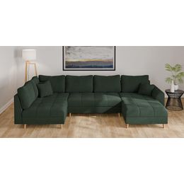 Wohnlandschaft Home Affaire, B:310cm H:81cm T:161cm, gr&uuml;n, 100% Polyester, Sofas, "CHARRE U-Form mit Ottomane, Ma&szlig;e B/T/H: 310/161/81 cm", feine