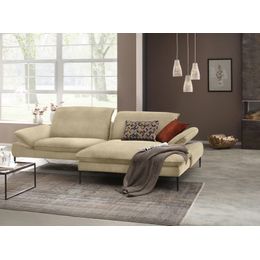 Ecksofa W.Schillig, B:294cm H:87cm T:185cm, beige, Chenille-Flachgewebe R66 (85% Polyester, 15% Nylon);Longlife Xtra-Leder Z59: Glattleder mit