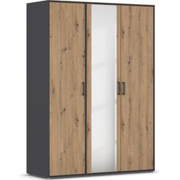 Dreht&uuml;renschrank Rauch, B:140cm H:194cm T:53cm, grau, Holzwerkstoff, Schr&auml;nke, "Kleiderschrank Schrank Garderobe W&auml;scheschrank VOYAGER", mit modernen