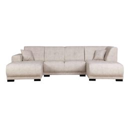 Wohnlandschaft Home Affaire, B:297cm H:85cm T:163cm, beige, 100% Polyester, Sofas, "Langeland U-Form", incl. 2 Zierkissen, Recamiere wahlweise links