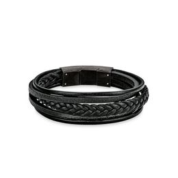 s.Oliver Herren Lederarmband "9038244", 21,5cm, Edelstahl Leder, schwarz, Edelstahl, Leder, Armb&auml;nder
