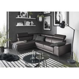 Ecksofa 3C CANDY, B:249cm H:79cm T:209cm, braun, 100% Leder, Wohnzimmer, Sofas, "Greve modern und bequem, inkl. manueller Kopfteilverstellung,