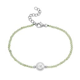Smart Jewel Damen Armband "mit Edelstein-Kugeln + Muschelkern-Perle, Silber 925", 19cm, Silber 925 (Sterlingsilber), gr&uuml;n, Silber 925