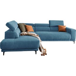 Ecksofa Alina, B:276cm H:102cm T:210cm, blau, Cord GCT (92% Polyester, 8% Nylon), Wohnzimmer, Sofas, "Hikari", wahlweise mit Sitzvorzug, in modernem