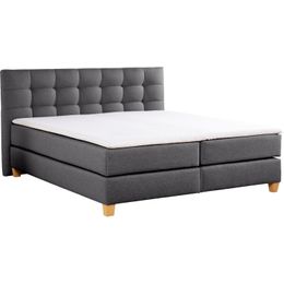 Boxspringbett Home Affaire, B:214cm L:231cm, grau, Komplettbetten, "Moulay", inkl. Topper, in &Uuml;berl&auml;nge 220 cm, 3 H&auml;rtegrade, auch in H4