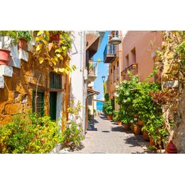 papermoon Fototapete "CHANIA KRETA-GASSE", B/L: 3,5m x 2,6m, Bahnen: 7 Stk., bunt, Schlafzimmer, Tapeten