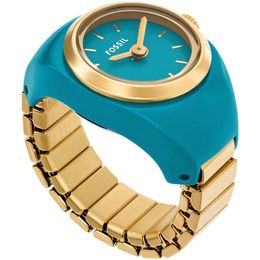 Fossil Damen Uhrenring "WATCH RING"goldfarben, t&uuml;rkis, Armbanduhren, Quarzuhr, Damenuhr, analog, Flexband, Zugband