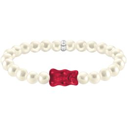 Thomas Sabo Damen Armband "Thomas Sabo x HARIBO Schmuck: Perlenarmband mit Goldb&auml;r", 17, Perlen Silber 925 (recycelt) Silikon, rot, Perlen, Silber
