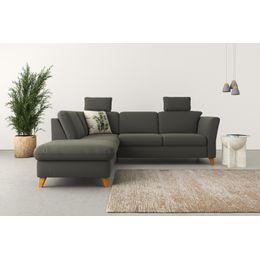 Ecksofa Home Affaire, B:252cm H:86cm T:213cm, grau, 100% Polyester, Wohnzimmer, Sofas, "Trelleborg L-Form", Federkern-Polsterung, wahlweise mit