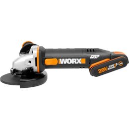 WORX Akku-Winkelschleifer "WX803", B:7,2cm H:7,2cm T:28cm, schwarz, Schleifmaschinen, 125 mm Scheiben, 2-Position Handgriff, mit Akku & Ladeger&auml;t