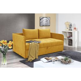Schlafsofa Alina, B:209cm H:73cm T:95cm, gelb, Struktur fein XBO (100% Polyester), Jugendzimmer, Sofas, "Marla", inkl. Stauraum und 2 R&uuml;ckenkissen