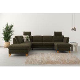 Wohnlandschaft Home Affaire, B:307cm H:86cm T:213cm, gr&uuml;n, 100% Polyester, Sofas, "Trelleborg U-Form", Federkern-Polsterung, wahlweise mit
