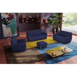 Polstergarnitur Egoitaliano, H:85cm T:90cm, blau, Sitzm&ouml;bel-Sets, "Yuki", Set, bestehend aus einem 2,5- und einem 2-Sitzer, Sessel und Hocker
