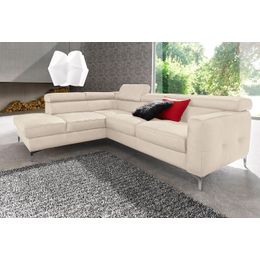 Ecksofa COTTA, B:239cm H:74cm T:207cm, beige, Microfaser Primabelle (100% Polyester);Die R&uuml;ckseite und die Liegefl&auml;che der Bettfunktion in NaturLEDER