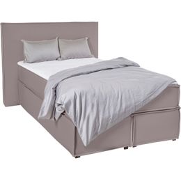 Boxspringbett, B:133cm L:213cm, grau, LeGer Home by Lena Gercke, 100% Polyester, Komplettbetten, "Yuma", incl. Topper, in 4 Breiten, 3 Matratzenarten