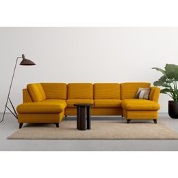 Wohnlandschaft Home Affaire, B:307cm H:86cm T:213cm, gelb, 100% Polyester, Sofas, "Trelleborg U-Form", wahlweise mit Bettfunktion und Bettkasten,