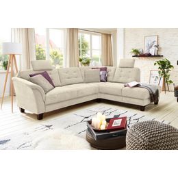 Ecksofa Home Affaire, B:260cm H:89cm T:214cm, beige, Struktur fein (100% Polyester);Flachgewebe (100% Polyester);Luxus-Microfaser (90% Polyester, 10%