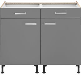 Unterschrank Optifit, B:100cm H:87cm T:58,4cm, grau, Holzwerkstoff, K&uuml;che, Schr&auml;nke, "Parma", Breite 100 cm