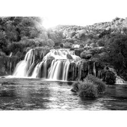 papermoon Fototapete "Wasserfall Schwarz & Wei&szlig;", B/L: 5m x 2,8m, Bahnen: 10 Stk., schwarz, Schlafzimmer, Tapeten
