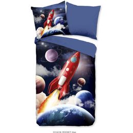 Kinderbettw&auml;sche, blau, PURE LUXURY COLLECTION, Microfaser, Obermaterial: 100% Polyester, Bettw&auml;sche, "Rocket", Mikrofaser, 135x200, Wende, Kind,