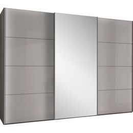 Schwebet&uuml;renschrank Wiemann, B:295,2cm H:236cm T:67cm, grau, Glas, Holzwerkstoff, Schr&auml;nke, "Kos", mit Spiegelt&uuml;r und Schattenfuge