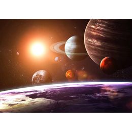 papermoon Fototapete "Universum mit Planeten", B/L: 4,5m x 2,8m, Bahnen: 9 Stk., bunt, Schlafzimmer, Tapeten