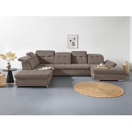 Wohnlandschaft COTTA, B:386cm H:86cm T:265cm, grau, 90% Polyester, 10% Polyamid, Sofas, "Holiday U-Form mit Sitztiefen-, Armteil- und