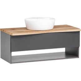 Waschbeckenschrank Welltime, B:100cm H:54,5cm T:47cm, grau, MDF, Schr&auml;nke, "Stubach", Bad, Abdeckplatte mit Baumkante, Breite 100 cm
