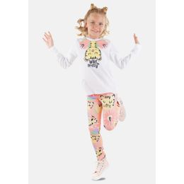DENOKIDS Damen Hausanzug "Fancy Leo", Gr. 92, wei&szlig;, 94% Baumwolle, 6% Polyester, bedruckt, Homewear-Sets, mit Tier-Motiv
