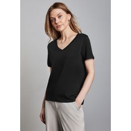 Street One Damen V-Shirt, schwarz, Gr. 34, unifarben, Web, 100% Baumwolle, Shirts, aus reiner Baumwolle