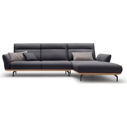 Ecksofa, B:318cm H:103cm T:183cm, schwarz, CREATION BY ROLF BENZ, NaturLEDER OSKAR (echtes Rindsleder), Wohnzimmer, Sofas, "CR.460", Sockel in Eiche,
