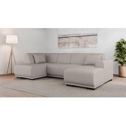 Wohnlandschaft Home Affaire, B:300cm H:85cm T:162cm, beige, 100% Polyester, Sofas, "BORNHOLM U-Form mit Recamiere rechts/links, B/T/H: 300/162/85