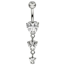 Jobo Damen Bauchnabelpiercing "Herzen", silber, Edelstahl, Piercings, Edelstahl mit 4 Zirkonia