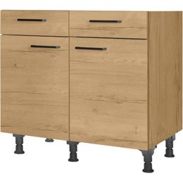 Unterschrank Nobilia, B:90cm H:87cm T:58,3cm, braun, K&uuml;che, Schr&auml;nke, ""Structura", vormontiert, Breite 90 cm, Soft-Close-Funktion", bei den