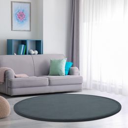 Teppich Paco Home, H:24mm &Oslash;:160cm, blau, Polyester, Wohnzimmer, Teppiche, "Tatami 475", Kurzflor, Uni Farben, mit Memory Foam, waschbar