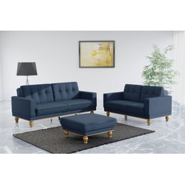 Sit & More 3-Sitzer SIT & MORE, B:215cm H:90cm T:97cm, blau, 100% Polyester, Sofas, "Orient 5", mit Strass-Stein, wahlweise mit Bettfunktion und Bettkasten