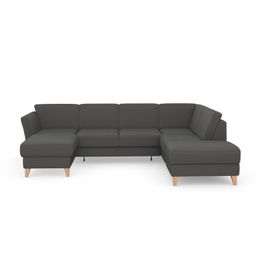 Sit & More Wohnlandschaft SIT & MORE, B:303cm H:87cm T:213cm, grau, Sofas, "Visby U-Form", wahlweise mit Bettfunktion und Stauraum, frei im Raum stellbar