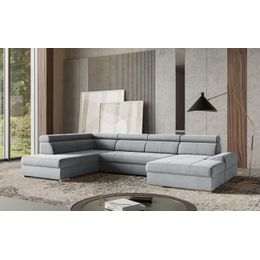 Sit & More Wohnlandschaft SIT & MORE, B:345cm H:79cm T:213cm, grau, 100% Polyester, Sofas, "U-Form", mit verstellbaren Kopfteilen, wahlweise mit Bettfunktion