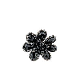 Damen Fingerring "Strassbl&uuml;te", Glas, schwarz, Collezione Alessandro, Glas, Fingerringe