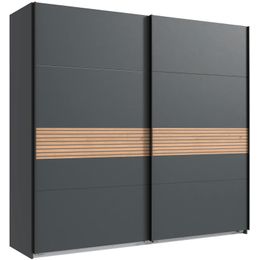 Schwebet&uuml;renschrank wimex, B:225cm H:208cm T:65cm, grau, Spanplatte, Schr&auml;nke, "Rotterdam", 2-t&uuml;rig mit Dekor Akustiklamellen Nachbildung
