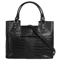 CLUTY Damen Henkeltasche, schwarz, Leder, Reptilienpr&auml;gung, Taschen, echt Leder, Made in Italy