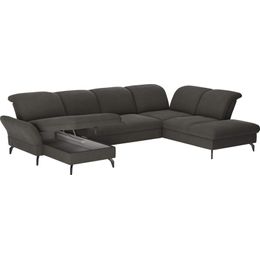 Sit & More Wohnlandschaft SIT & MORE, B:363cm H:88cm T:242cm, grau, 100% Polyester, Sofas, "Leandro U-Form", Wahlweise mit Bett-, Kopfteil - und