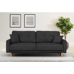 3-Sitzer Home Affaire, B:215cm H:89cm T:100cm, schwarz, 100% Polyester, Sofas, "TRIPLO optionale Schlafsofa mit Bettkasten, Ma&szlig;e B/T/H: 215/100/89