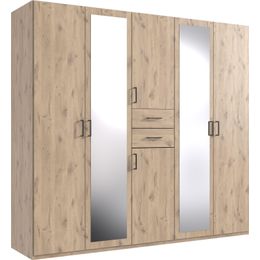 Dreht&uuml;renschrank wimex, B:225cm H:208cm T:58cm, beige, Spanplatte, Schr&auml;nke, "Dillingen", Schubladen auf bequemer Zugriffsh&ouml;he, mit Spiegel