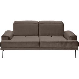 2-Sitzer Musterring, B:198cm H:79cm T:130cm, silber, 100% Polyester, Sofas, "MR 4580", inkl. Kopf- und Sitztiefenverstellung, Fu&szlig; schwarz, B198 x