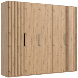 Dreht&uuml;renschrank wimex, B:250cm H:216cm T:58cm, braun, Spanplatte, Schr&auml;nke, "Andorra by fresh to go", Mit 3D-Leisten f&uuml;r Akustikpaneel-Optik