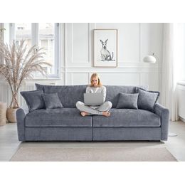 Big-Sofa Home Affaire "Finca XL, B: 190 cm", dunkelgrau, B:190cm T:123cm, 100% Polyester, Sofas, Big-Sofa, 4 Zierkissen, Mega-Sofa, in Cord oder Chenille-Struktur, Federkern